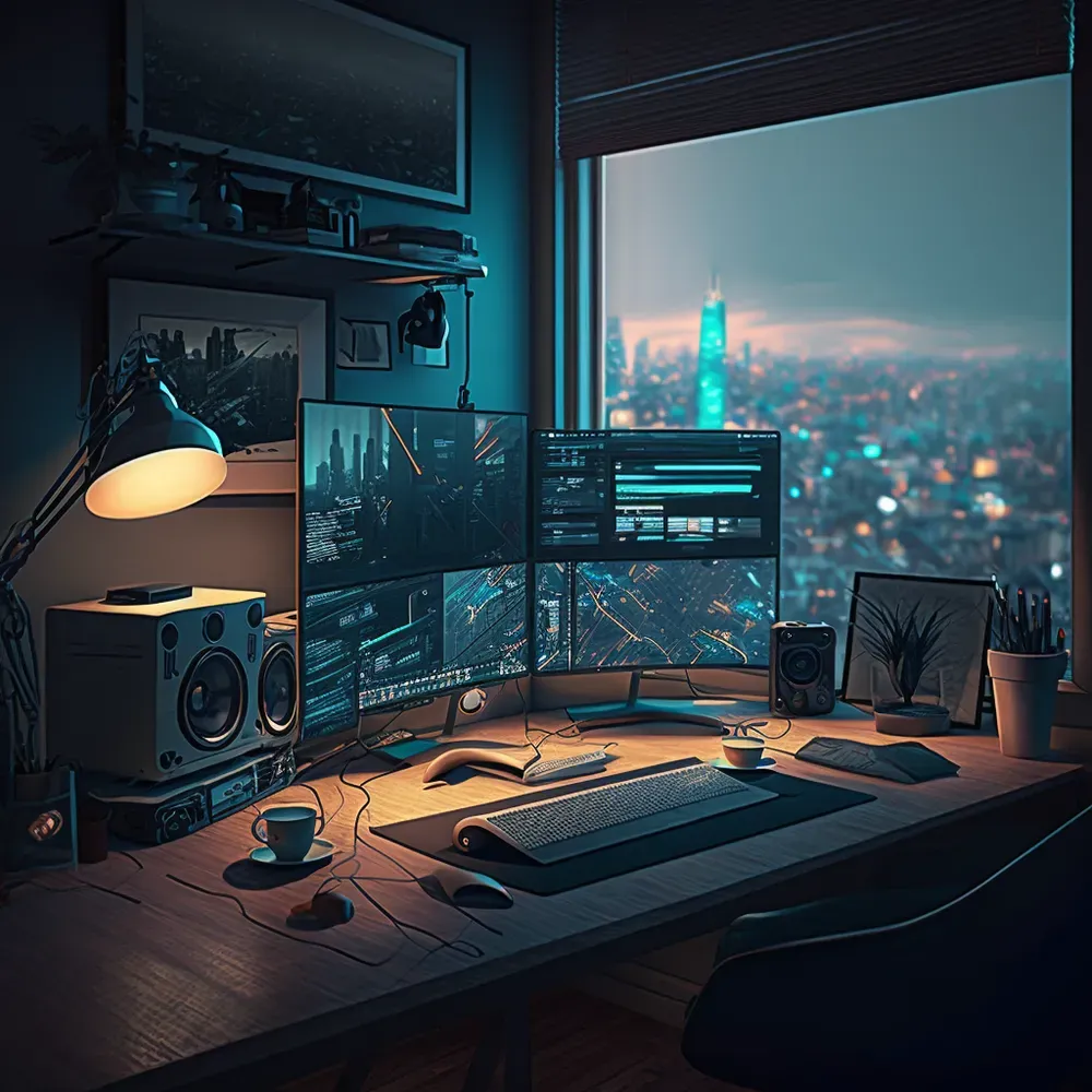 Professional Desk Setups With Ray Tracing Midjourney Prompt | PromptBase