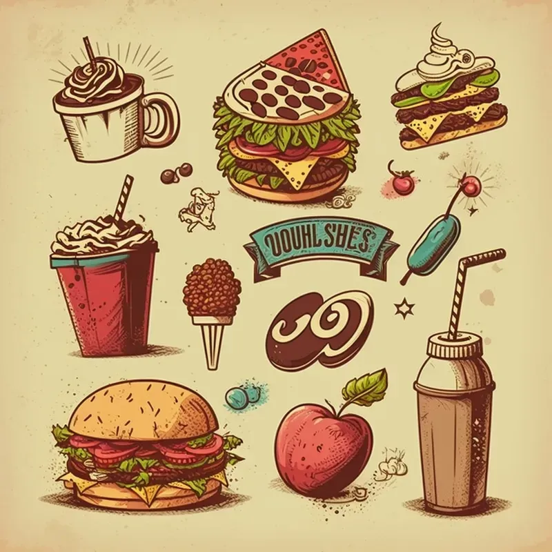 Retro Food Sticker Collections Midjourney Prompt | PromptBase