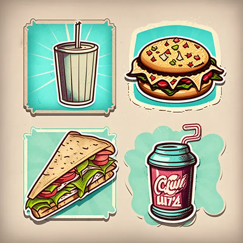 Retro Food Stickers Midjourney Prompt | PromptBase