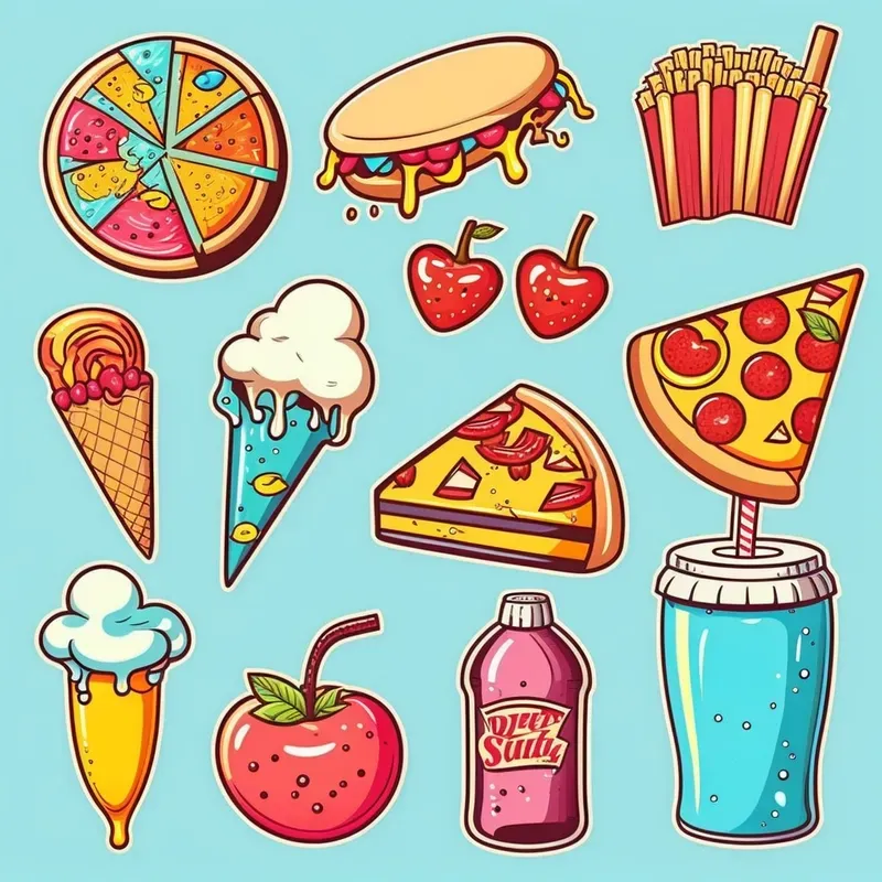 Retro Food Stickers Midjourney Prompt | PromptBase