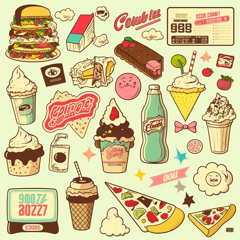 Retro Food Stickers Collections Midjourney Prompt | PromptBase