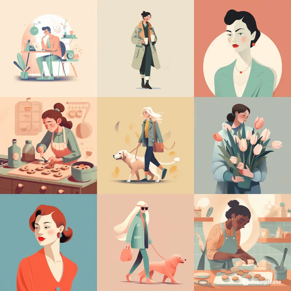 Flat Style Characters Midjourney Prompt | PromptBase