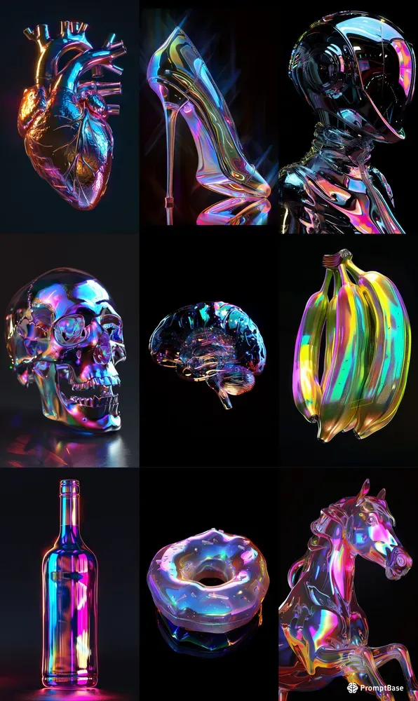 Iridescent Rainbow Holographic Objects Midjourney Prompt | PromptBase