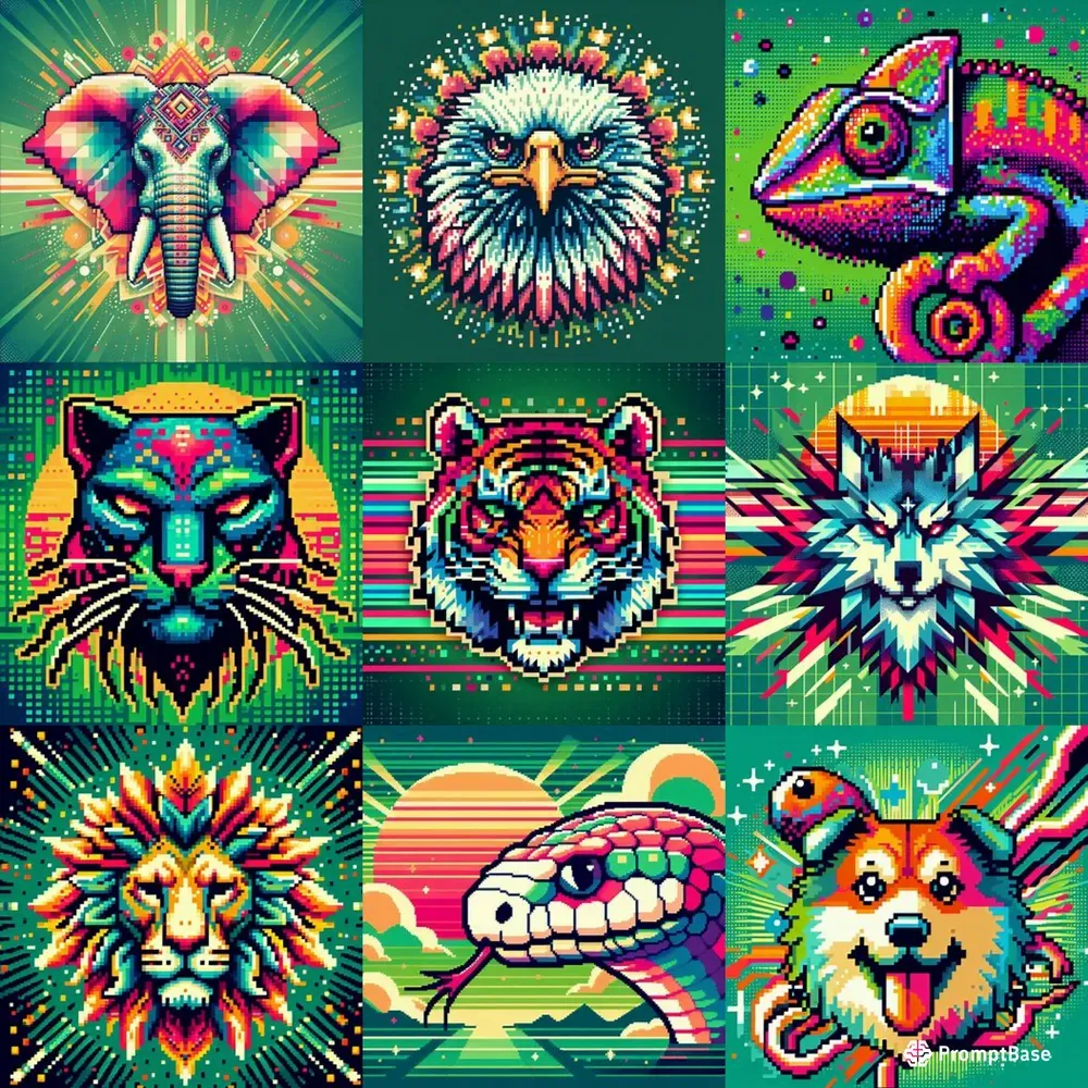 Retro And Pixel Art Animals DALL·E Prompt | PromptBase