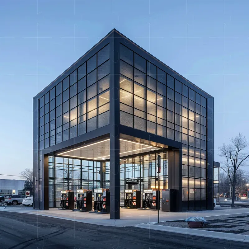 Modern Gas Stations And Various Materials Midjourney Prompt | PromptBase