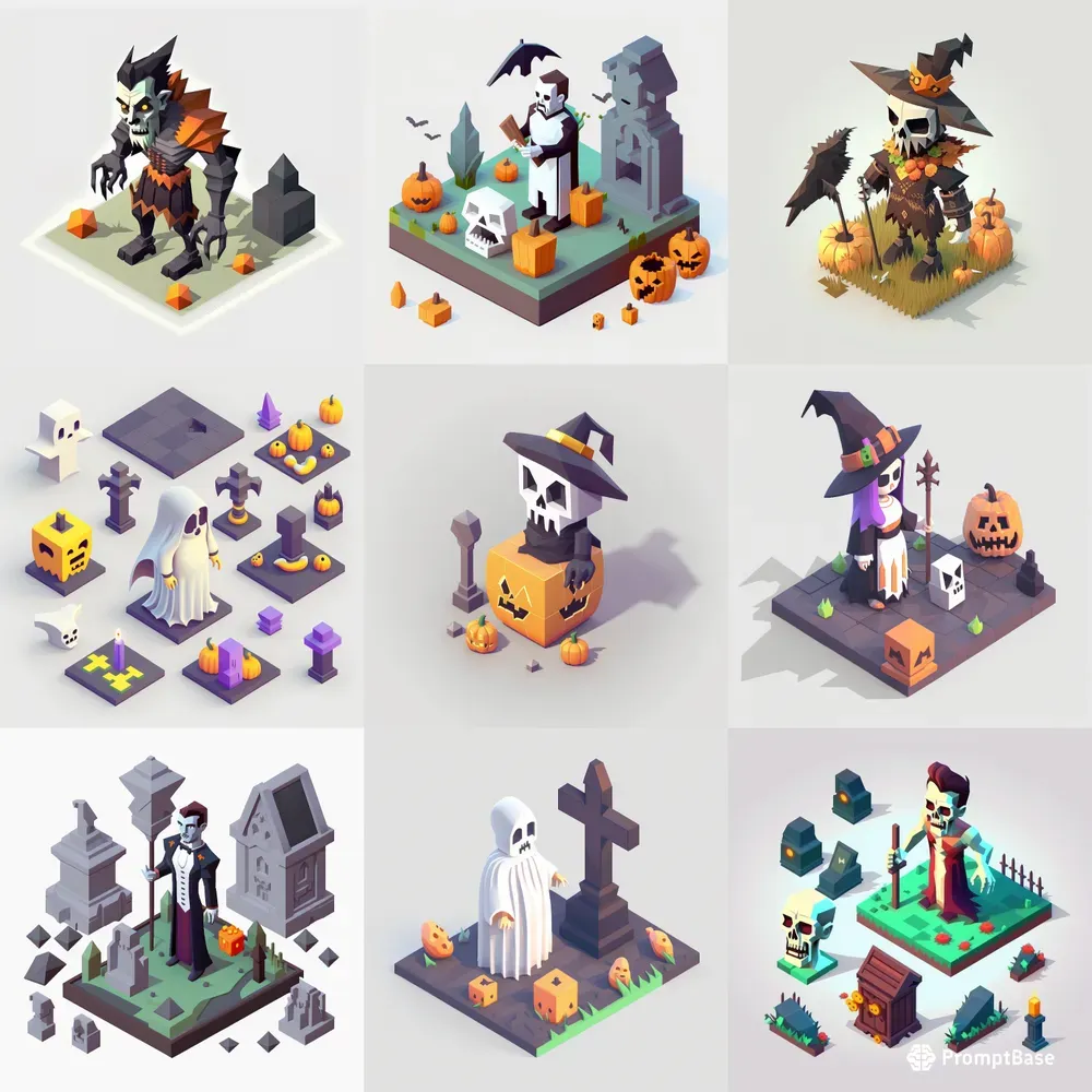 32 Bit Isometric Halloween Characters Midjourney Prompt | PromptBase