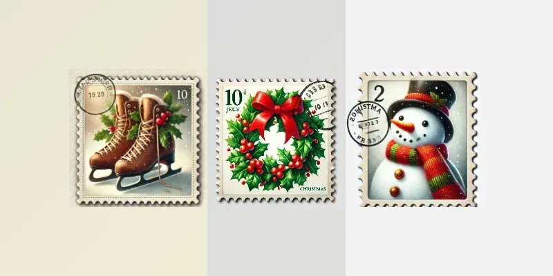 Vintage Christmas Postage Stamp Art DALL·E Prompt | PromptBase