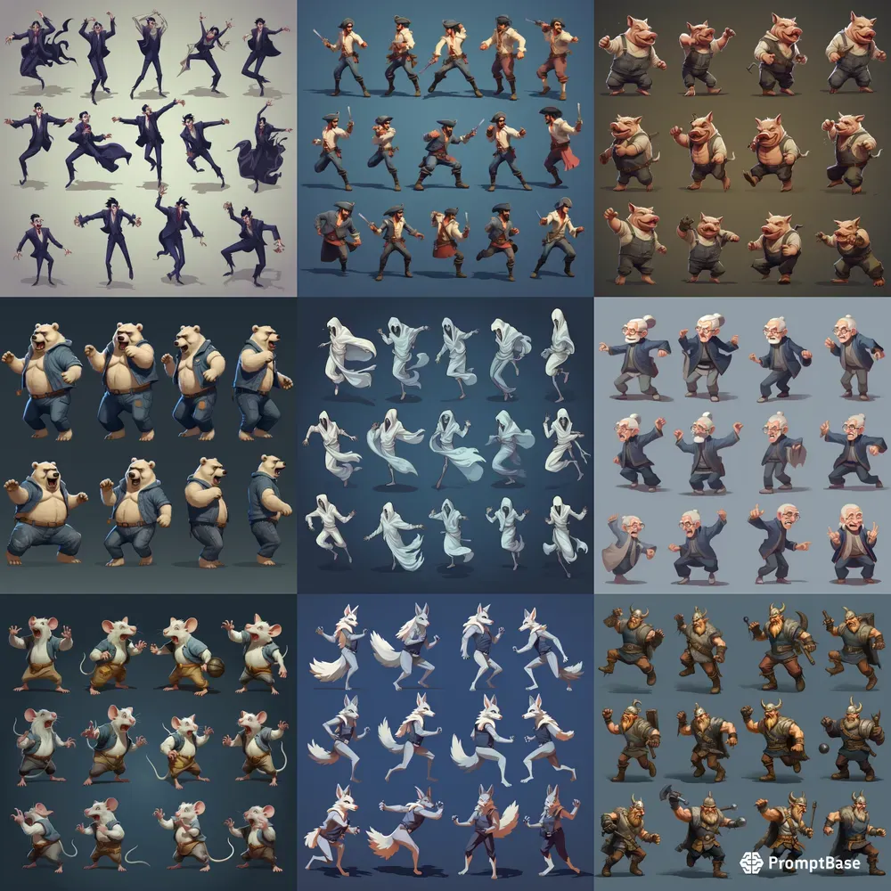 2D Gaming Sprite Sheets For Characters Midjourney Prompt | PromptBase