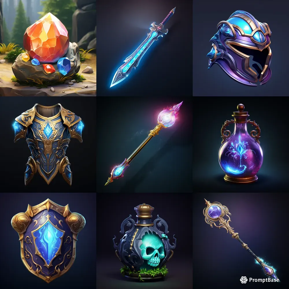 Magic Item Icons For Games Midjourney Prompt | PromptBase