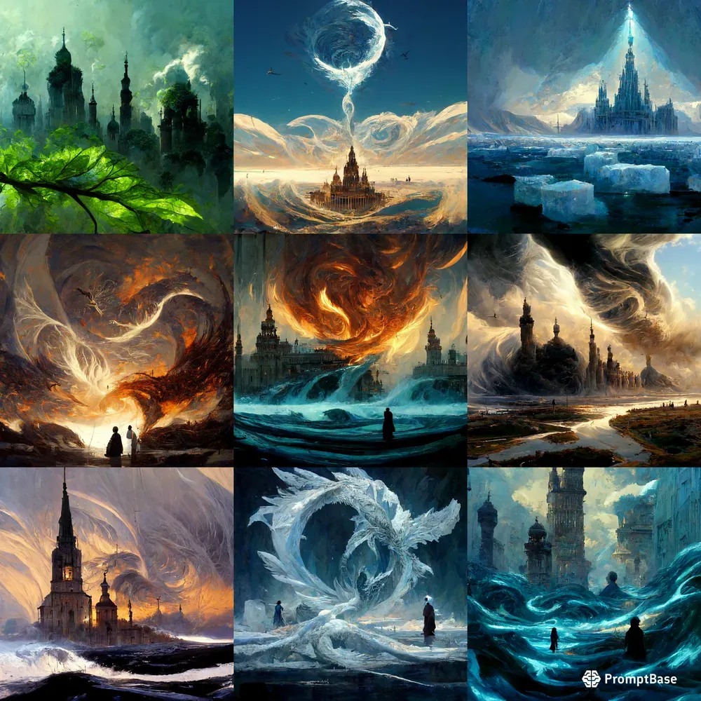 Elemental Fantasy Landscape Wallpapers Midjourney Prompt | PromptBase