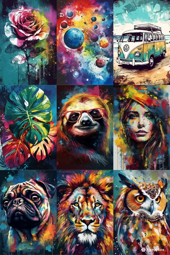 Colorful Poster Wall Art Designs Midjourney Prompt | PromptBase