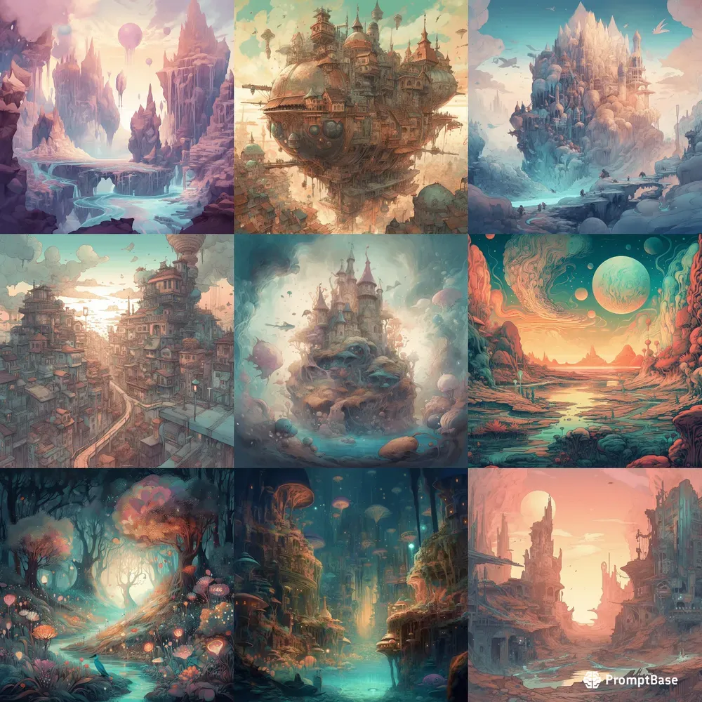 Whimsical Surreal Landscape Artworks Midjourney Prompt | PromptBase