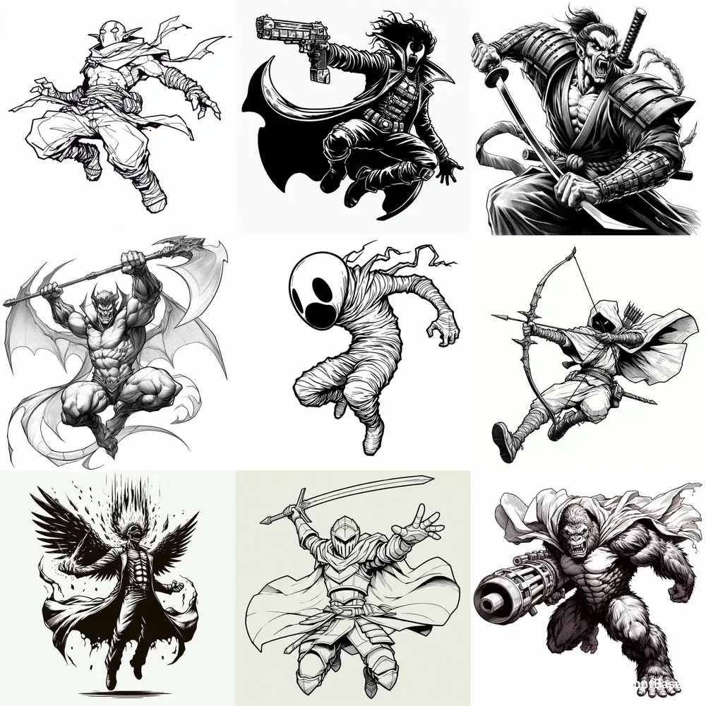 Line Art Comic Characters Tshirts DALL·E Prompt | PromptBase