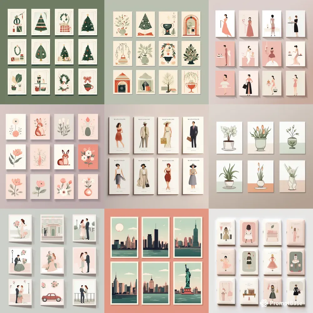 Set Of Minimalist Style Postcards Midjourney Prompt | PromptBase