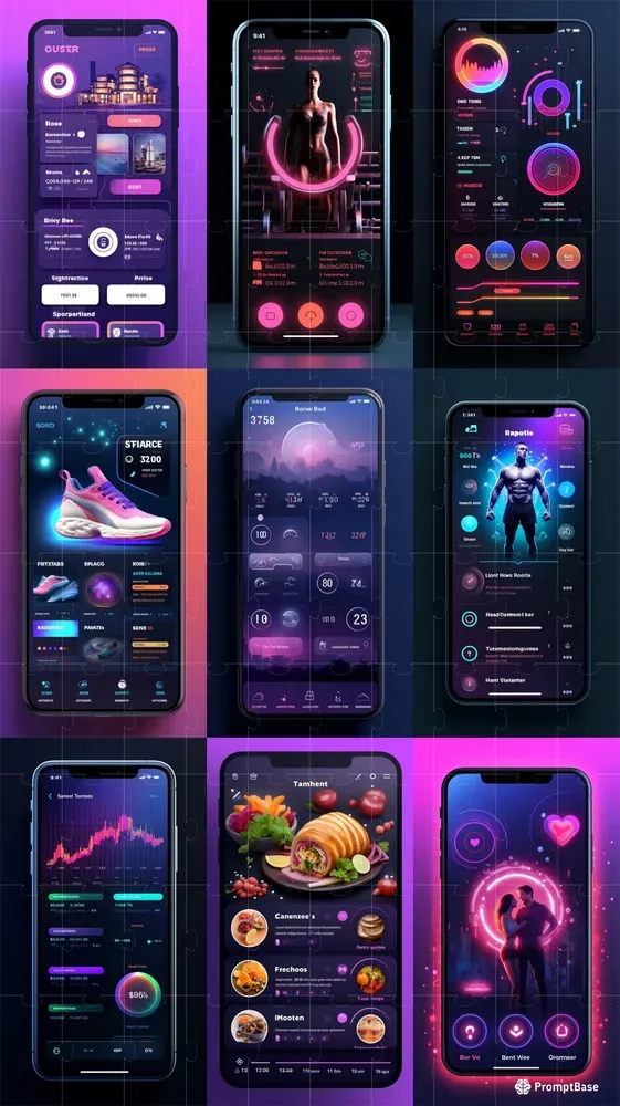 Dark Futuristic Phone App Ui Inspiration Midjourney Prompt | PromptBase