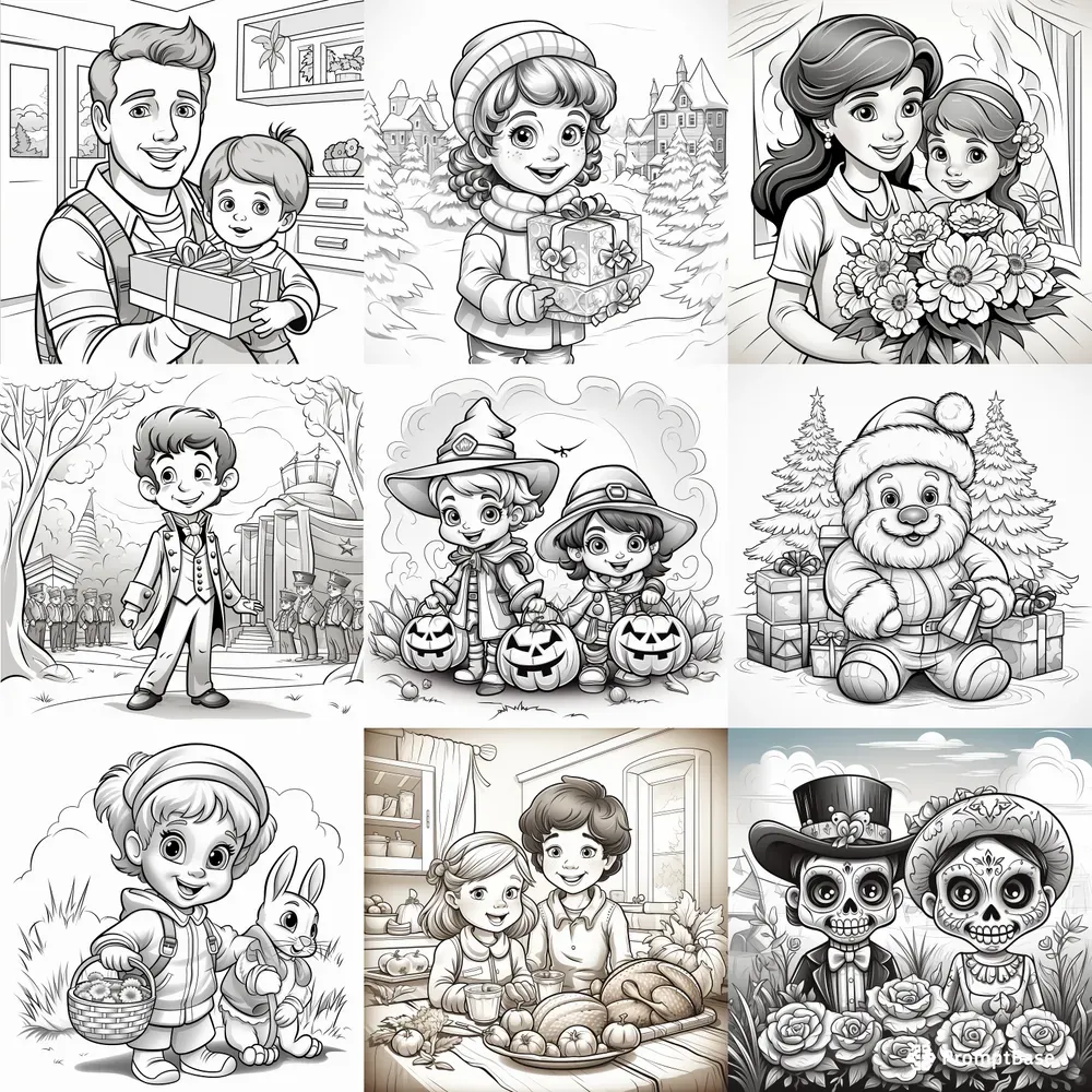 Coloring Pages For Kids For Any Holidays Midjourney Prompt | PromptBase