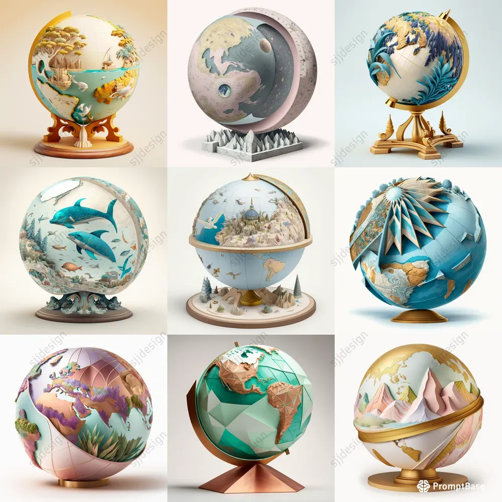 Cartography Globes In Creative Style Midjourney Prompt | PromptBase