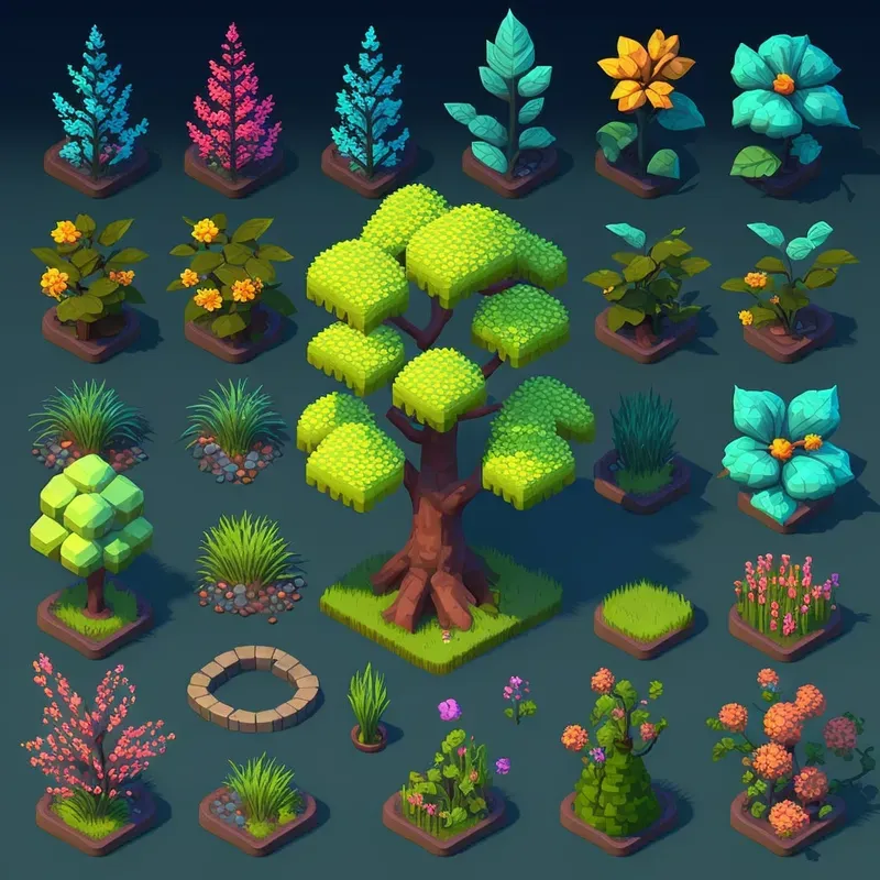 Anime Style Isometric Tree Tilesets Midjourney Prompt | PromptBase