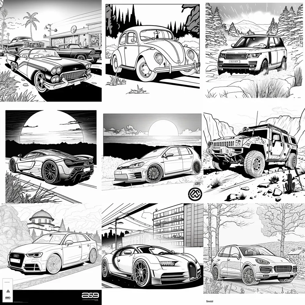 Car Coloring Pages Midjourney Prompt | PromptBase