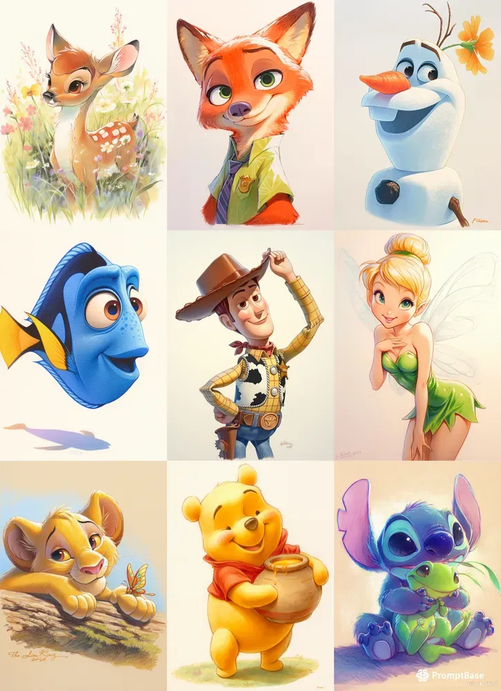 Colored Pencil Drawings Disney Midjourney Prompt | PromptBase
