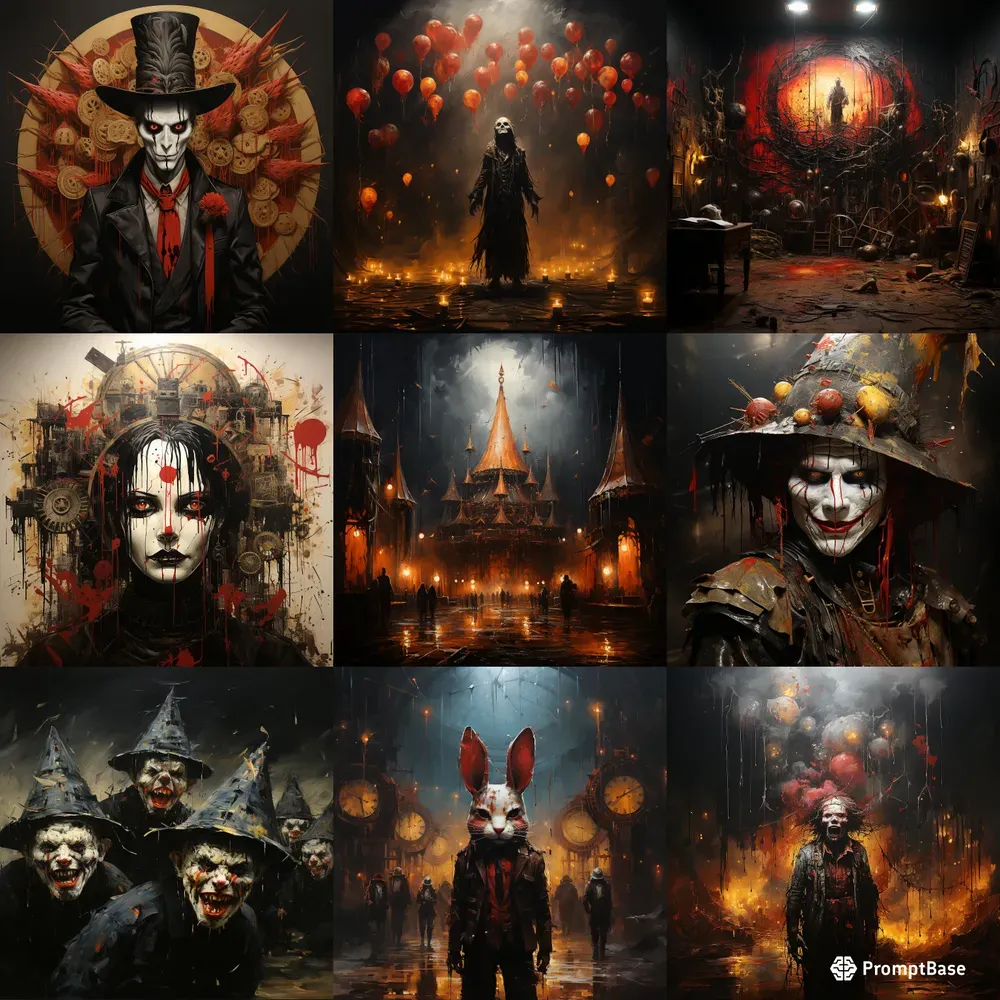 Dark Circus Acrylic Art Midjourney Prompt | PromptBase