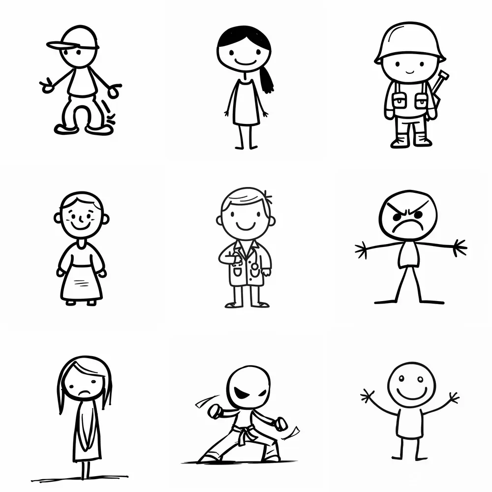 Stickman Characters Midjourney Prompt | PromptBase