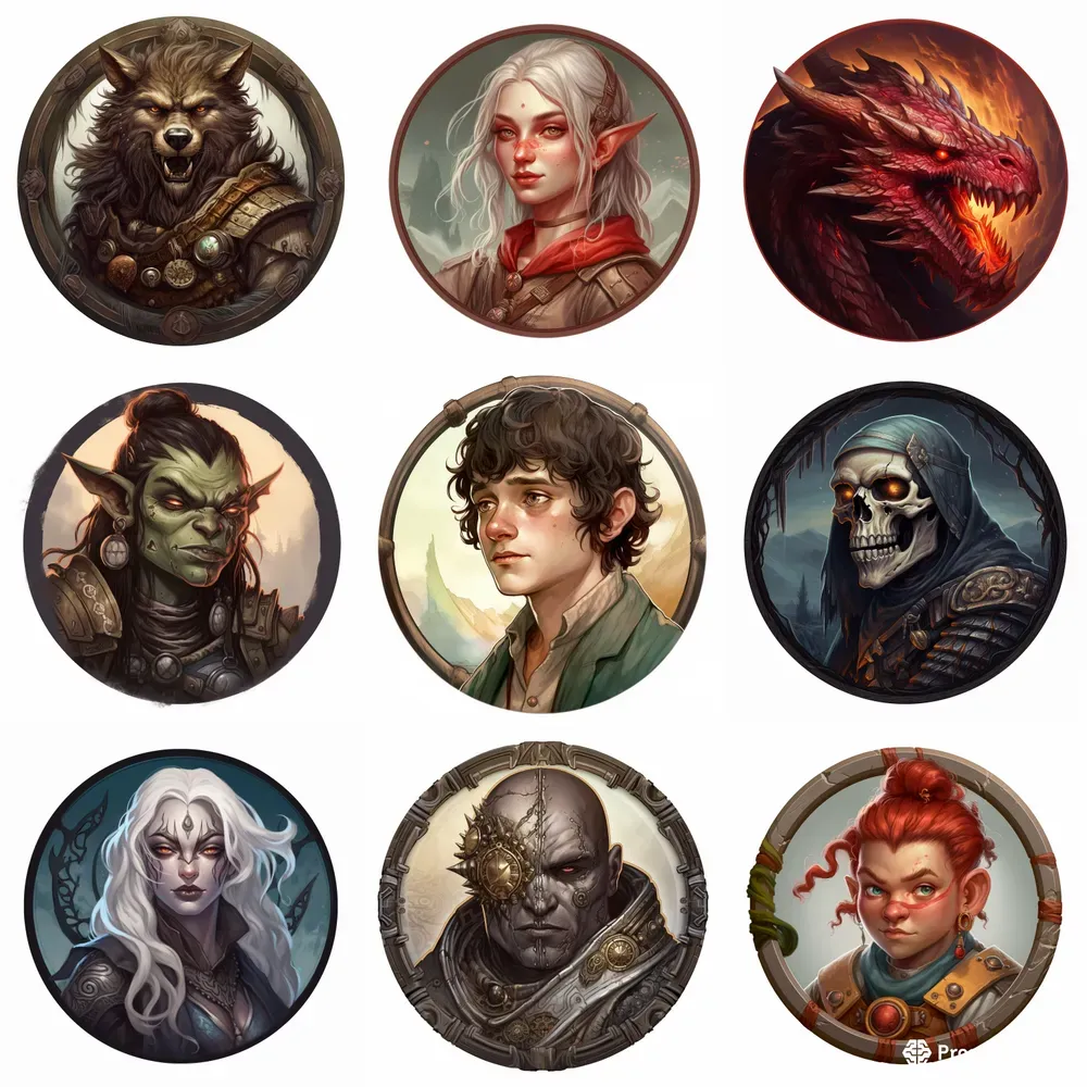 Fantasy RPG Token Portraits Midjourney Prompt | PromptBase