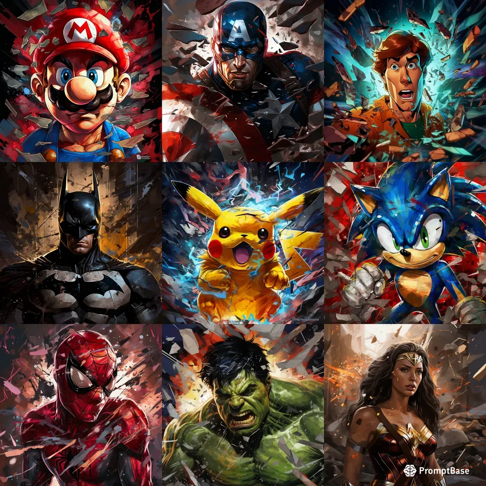 Fragmented Dynamic Comic Book Portraits Midjourney Prompt | PromptBase