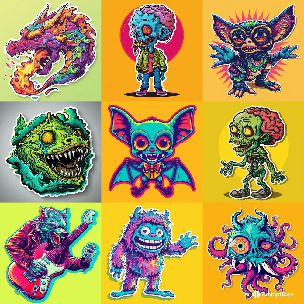 Hyper Cool Monster Stickers Midjourney Prompt | PromptBase