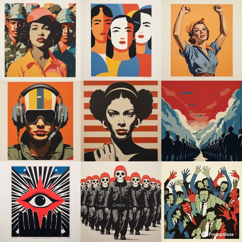 Iconic Vintage Propaganda Poster Designs Midjourney Prompt | PromptBase