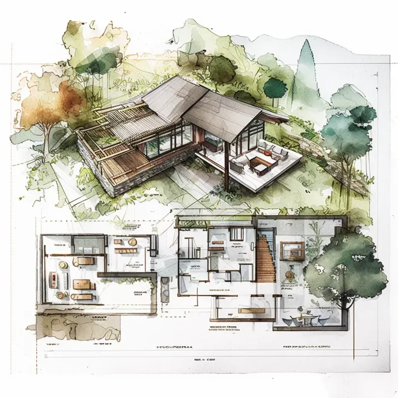2D Architectural Plant Projects Sketches Midjourney Prompt | PromptBase