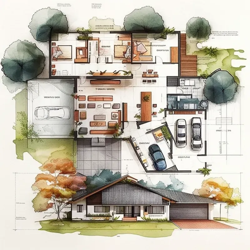 2D Architectural Plant Projects Sketches Midjourney Prompt | PromptBase
