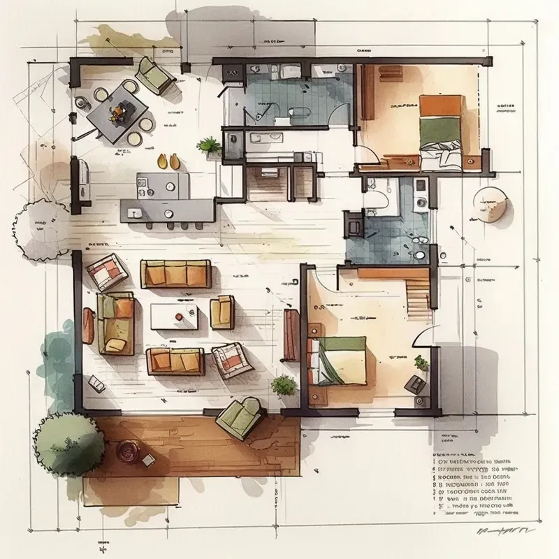 2D Architectural Plant Projects Sketches Midjourney Prompt | PromptBase
