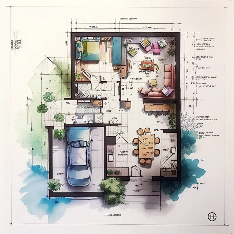 2D Architectural Plant Projects Sketches Midjourney Prompt | PromptBase