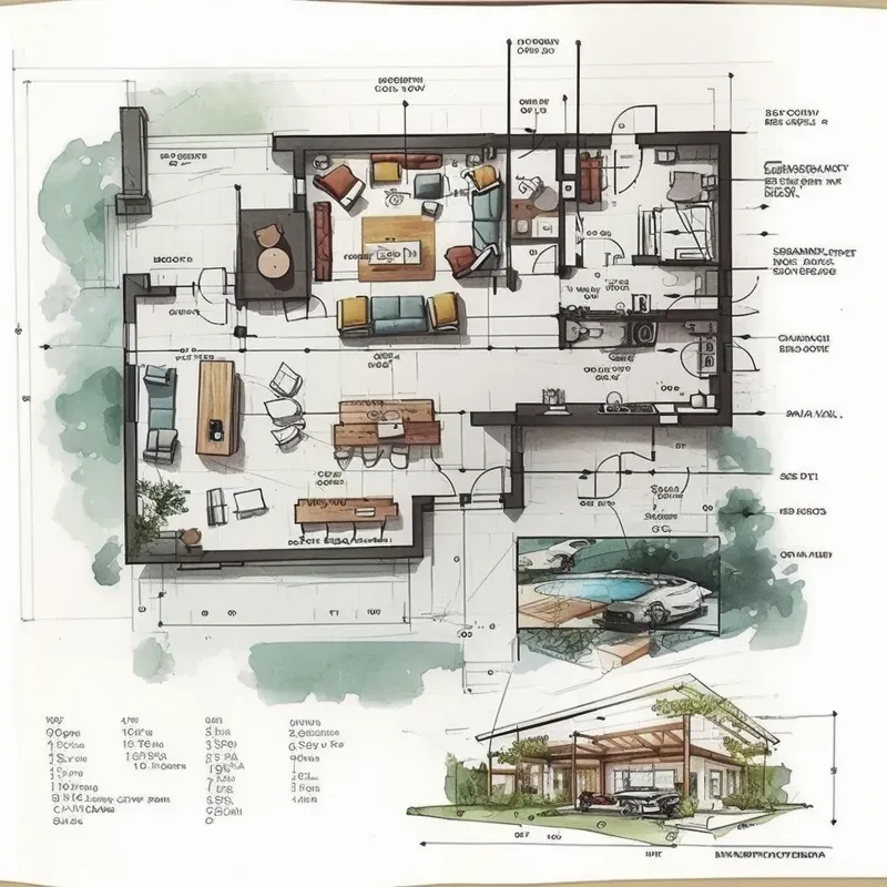 2D Architectural Plant Projects Sketches Midjourney Prompt | PromptBase