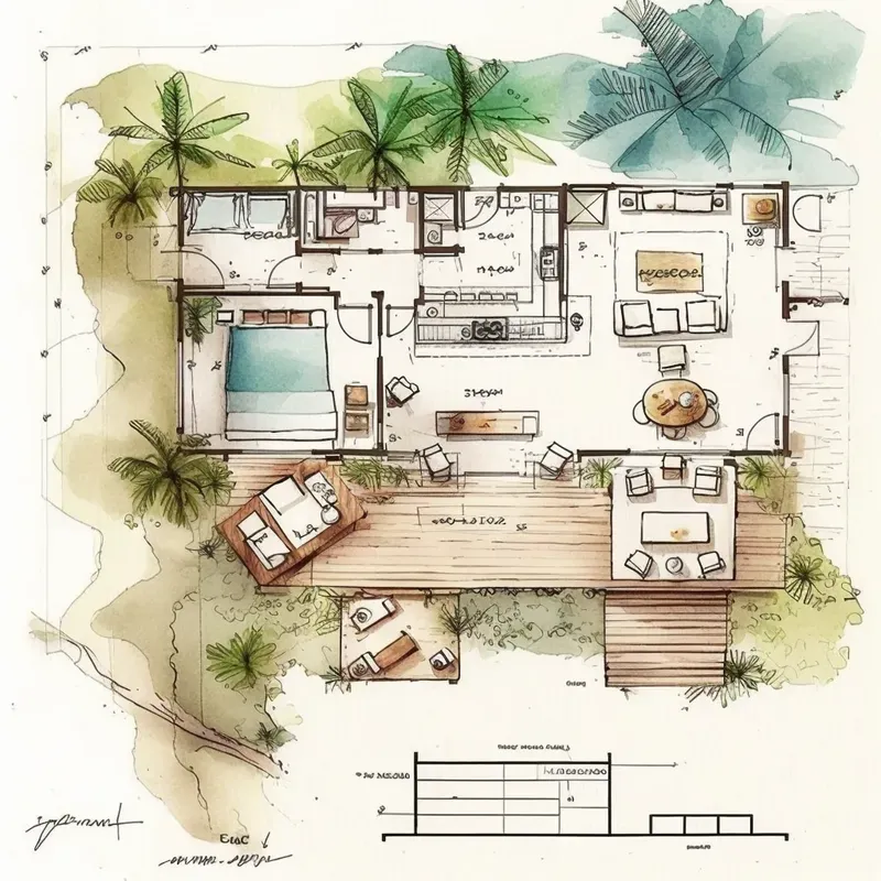 2D Architectural Plant Projects Sketches Midjourney Prompt | PromptBase