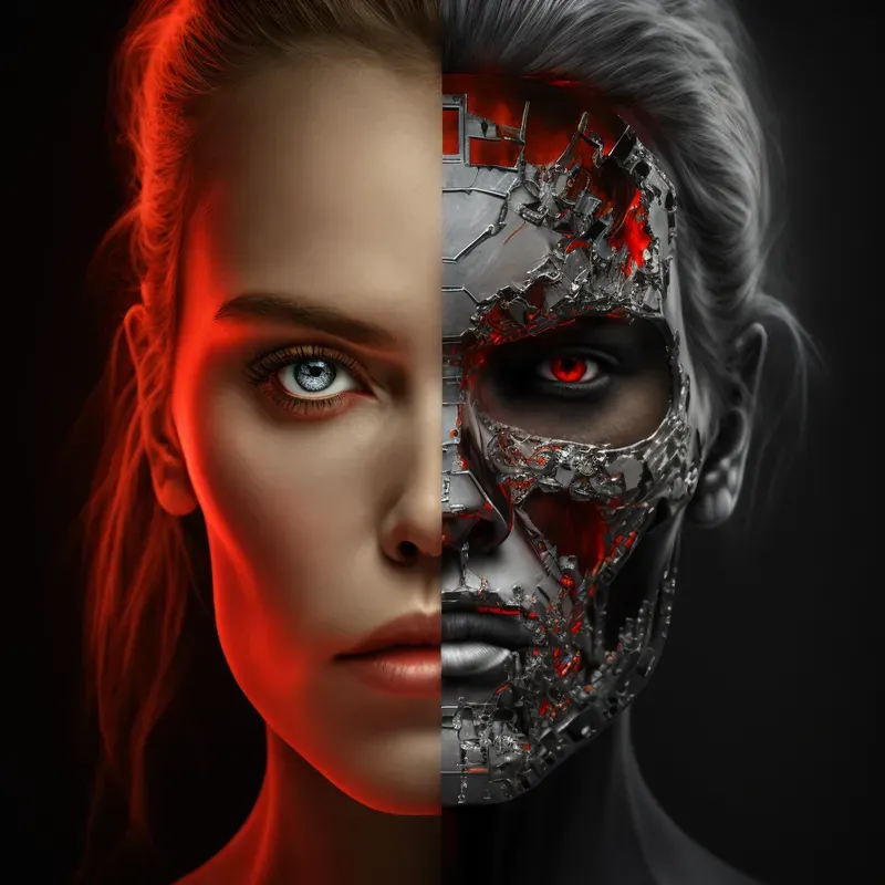 Half Terminator Faces Midjourney Prompt | PromptBase