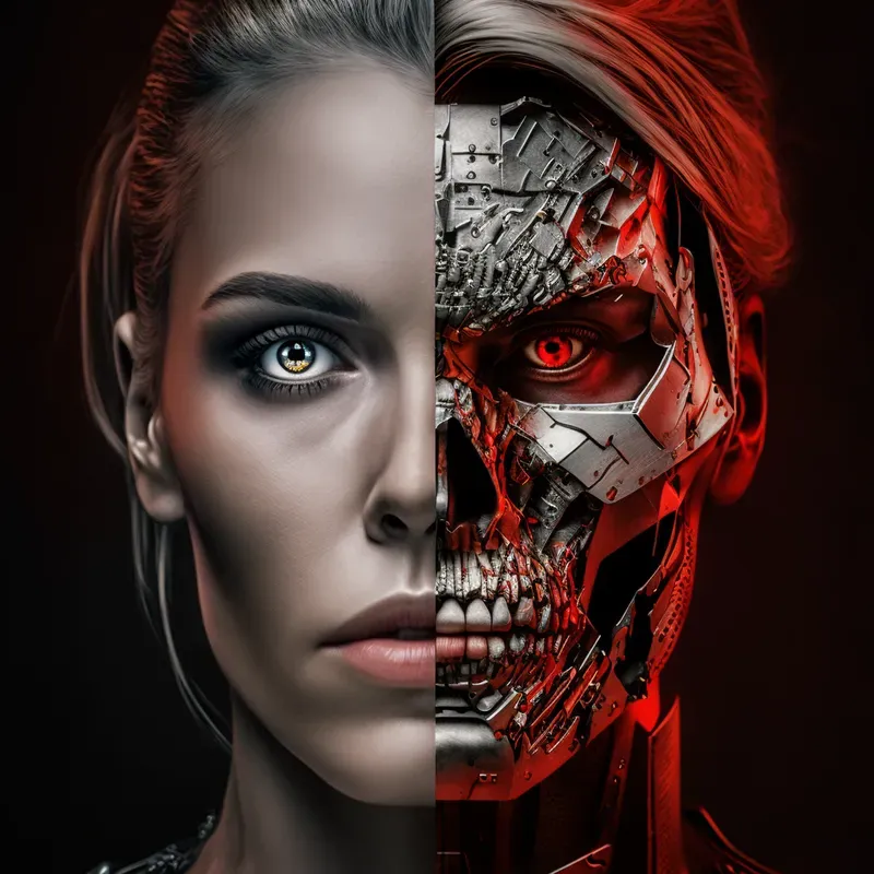 Half Terminator Faces Midjourney Prompt | PromptBase