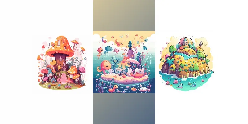 Vector Super Cute Chibi Landscapes Midjourney Prompt | PromptBase