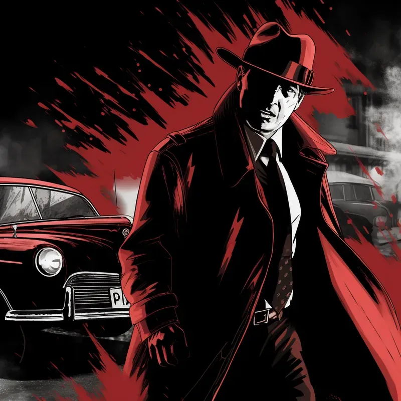 Black And Red Noir Comic Art Midjourney Prompt | PromptBase