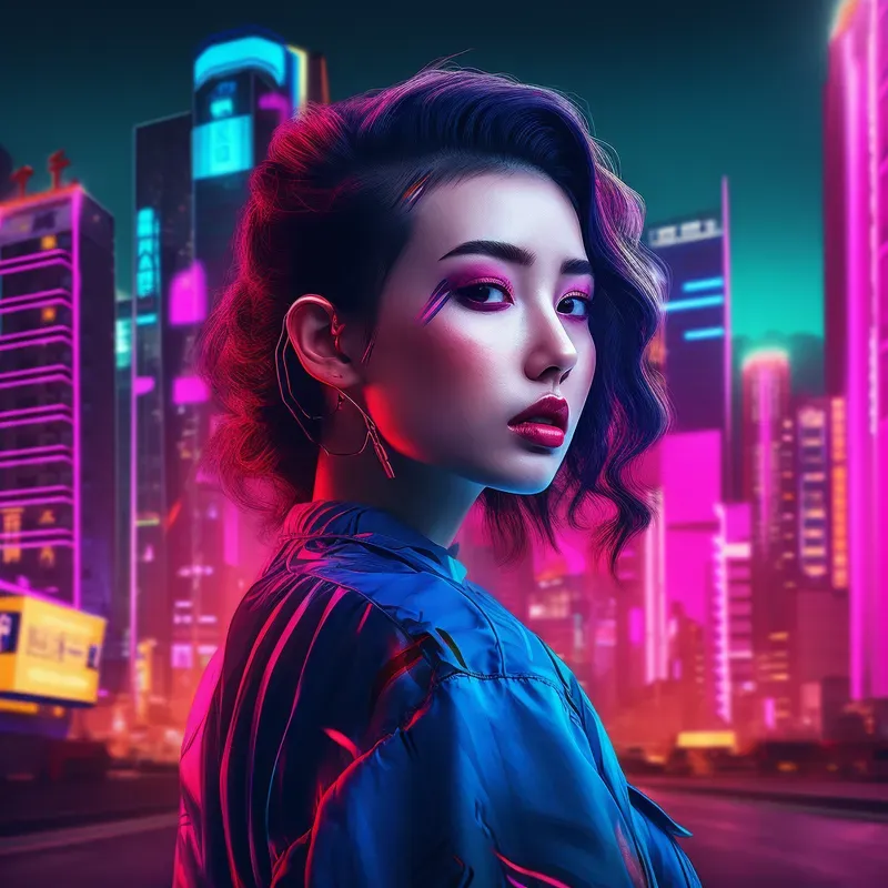 Synthwave Fashion Portrait Photography Midjourney Prompt | PromptBase