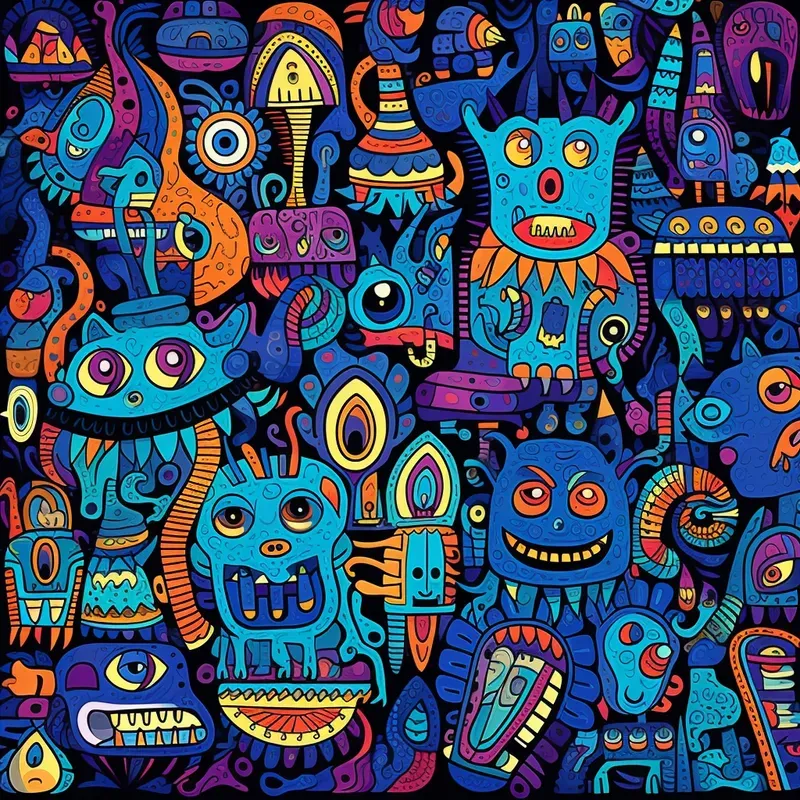Seamless Patterns Of Cartoonish Doodles Midjourney Prompt | PromptBase