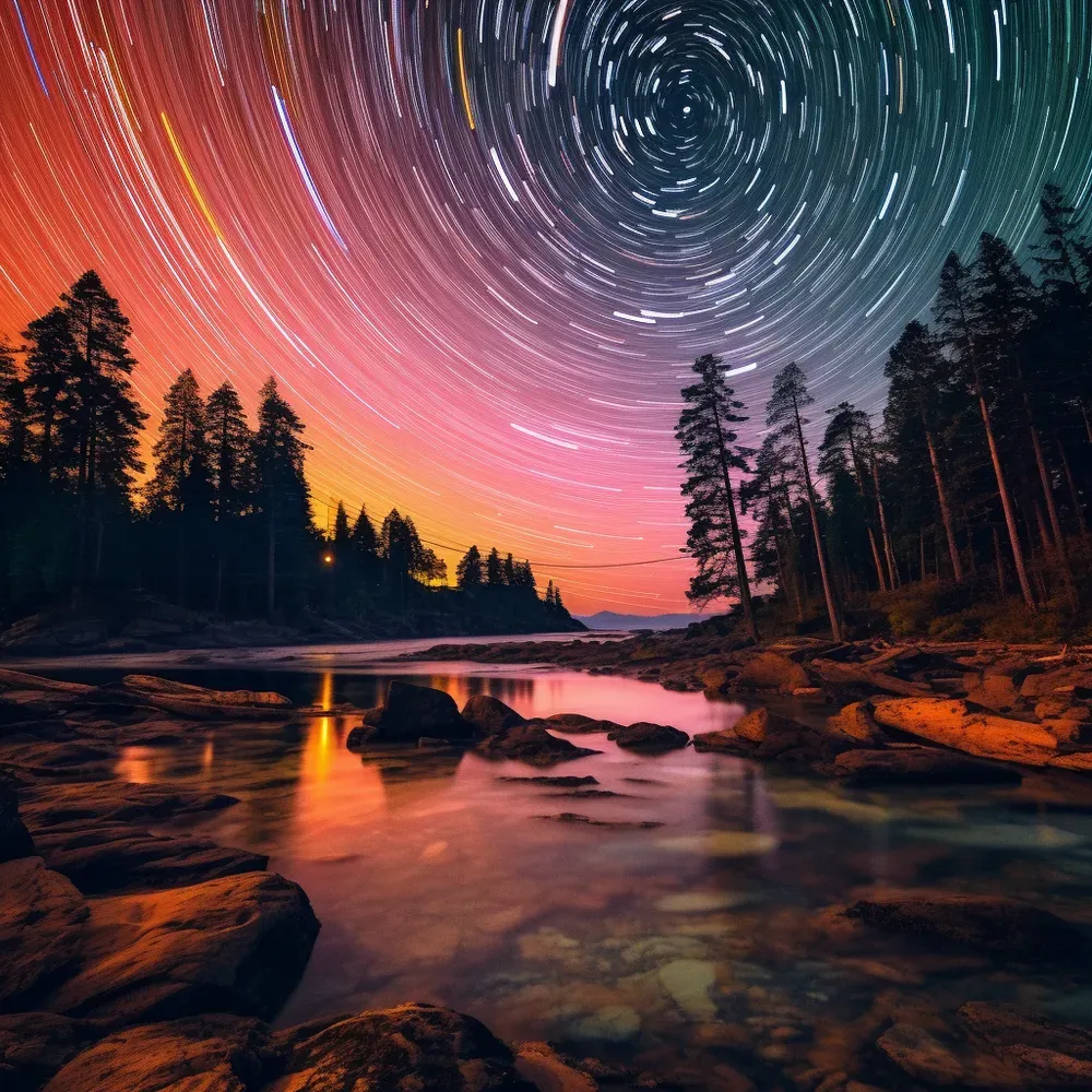 Insane Night Long Exposure Nature Landscapes Midjourney Prompt | PromptBase
