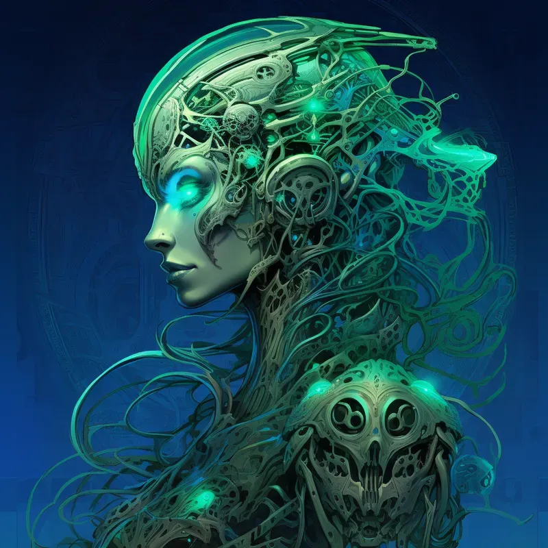 Mucha Giger Cybernetic Hybrid Fusion Art Midjourney Prompt | PromptBase Mucha Giger Cybernetic Hybrid Fusion Art Midjourney Prompt | PromptBase
