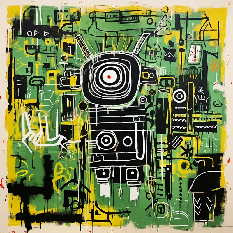 Digitally Pattern Basquiat Fusion Paints Midjourney Prompt | PromptBase