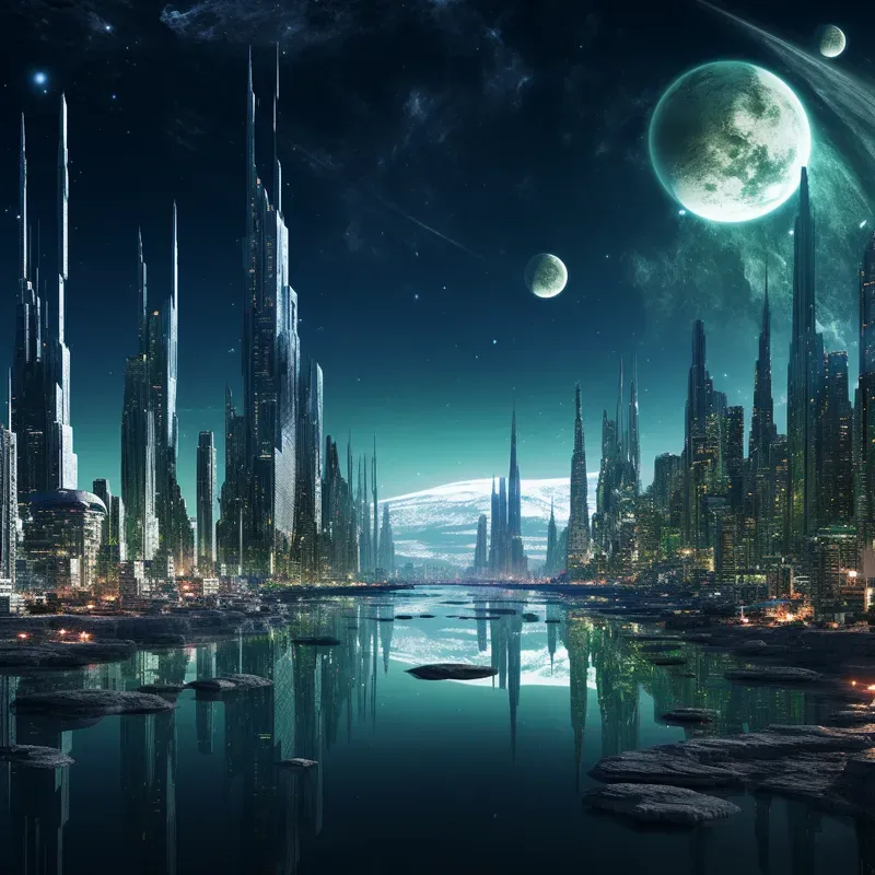 Alien Civilization Environments Photos Midjourney Prompt | PromptBase