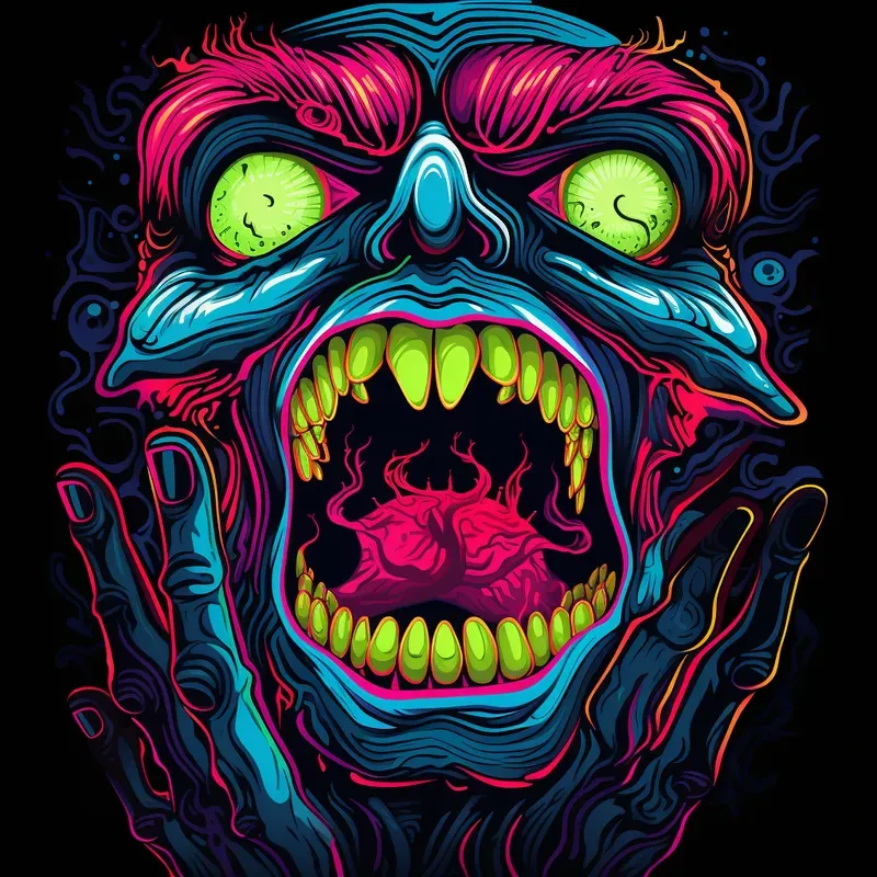 Line Art Neon Doodle Monsters Art Midjourney Prompt | PromptBase