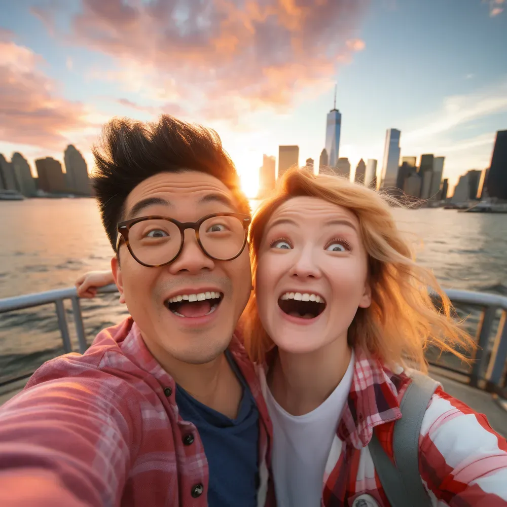 Funny Couples Selfies In Vacations Midjourney Prompt | PromptBase