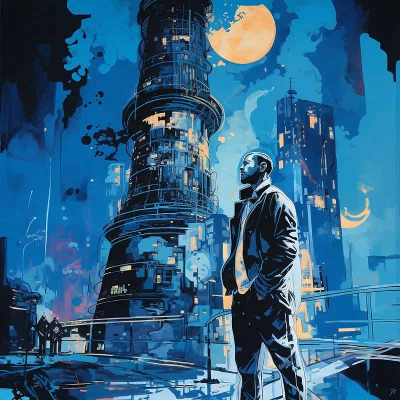 Brown And Mead Blue Neon Fusion Art Midjourney Prompt | PromptBase