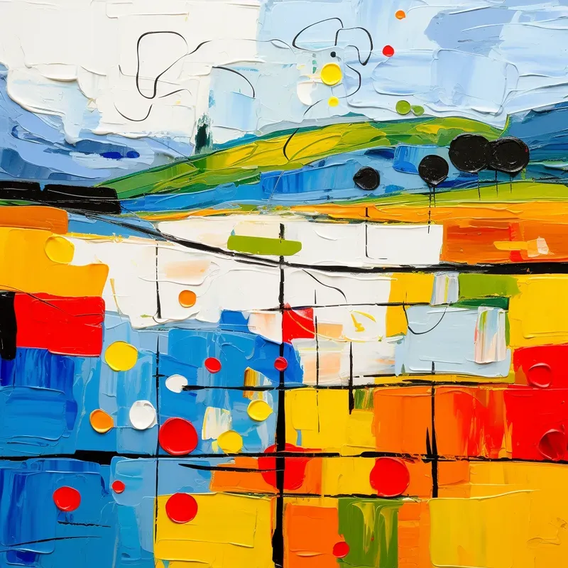 Miro And Mondrian Environment Fusion Art Midjourney Prompt | PromptBase